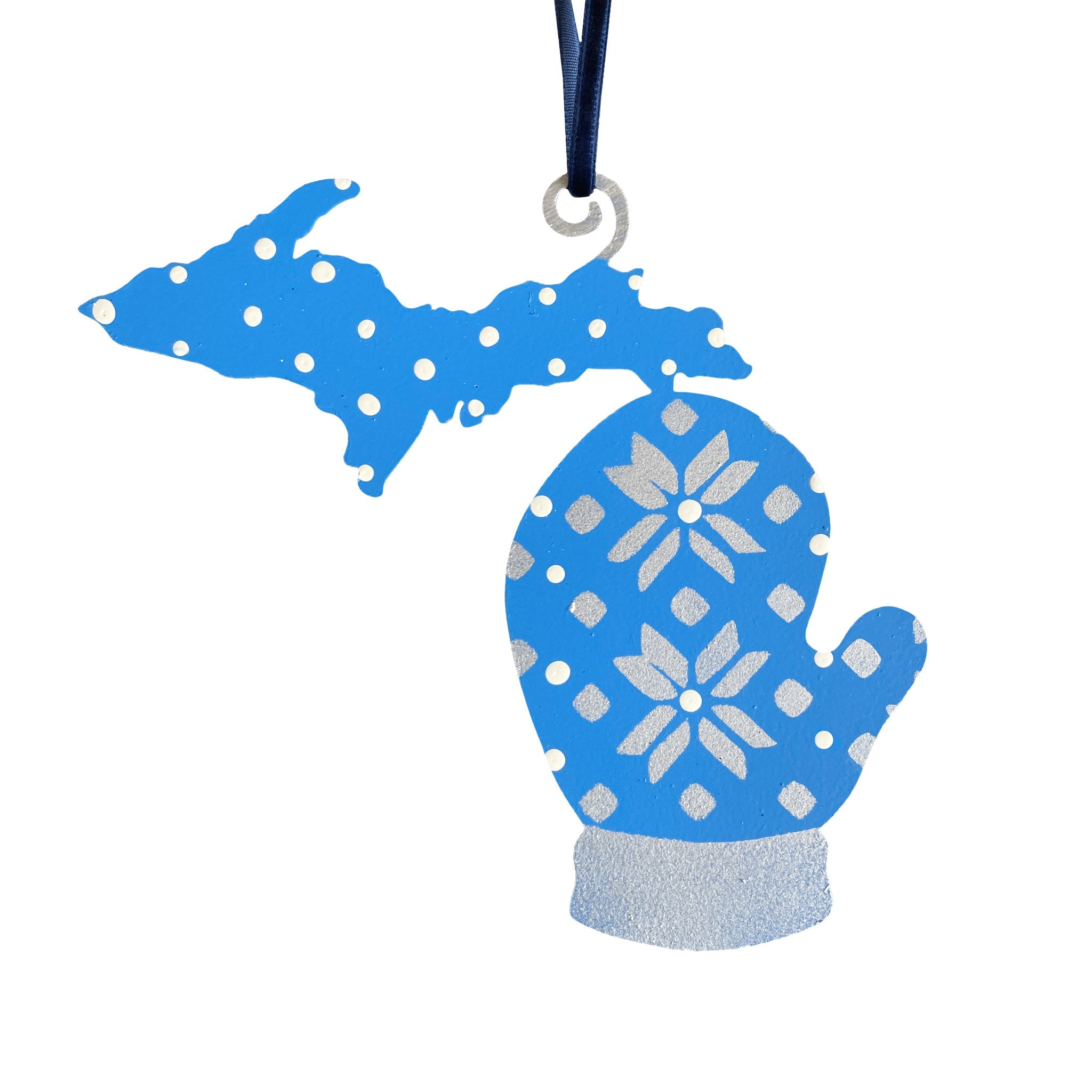 Michigan LP/UP Mitten Ornament Blue/Silver – Roeda